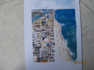 FL, HOLLYWOOD/ W/C PRINT/ 7 1/2"W X 11"H/ BIRDSEYE VIEW/ MIMI DAVIS ...