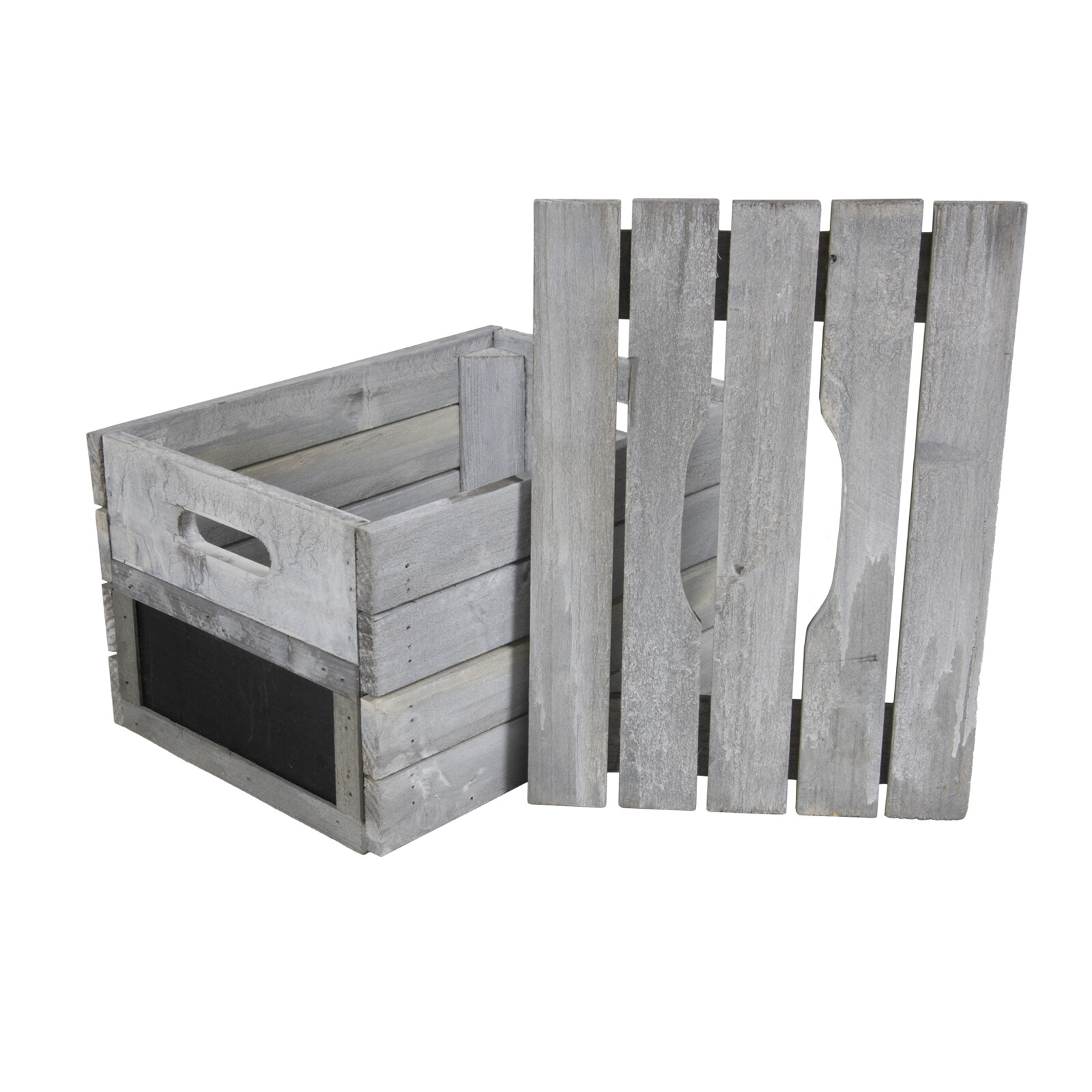 Wooden Crates Set of 3 Farm Store Display Home Kitchen Slatted Boxes ...