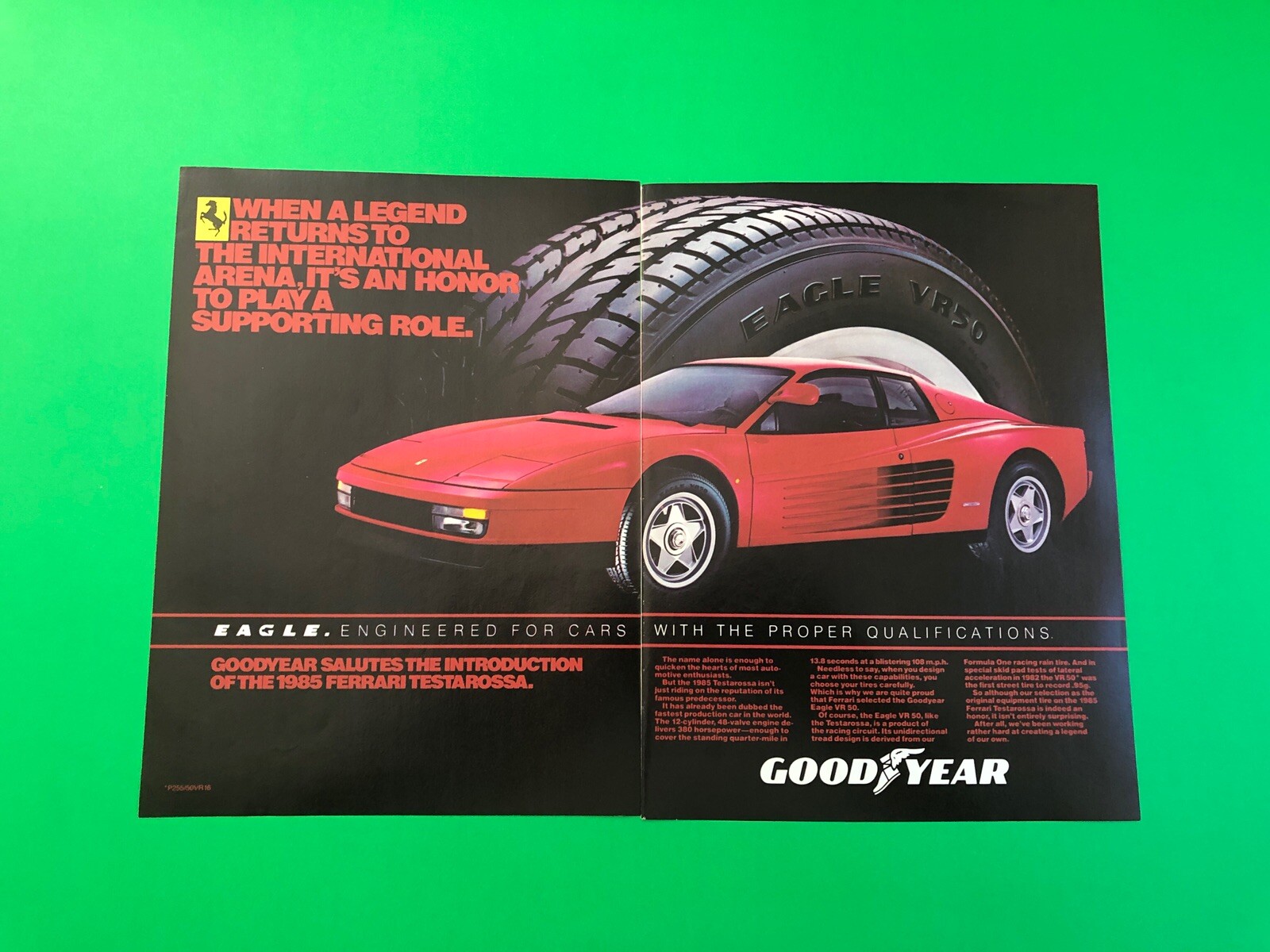 1985 FERRARI GOODYEAR ORIGINAL VINTAGE PRINT AD PRINTED ADVERTISEMENT 2 ...