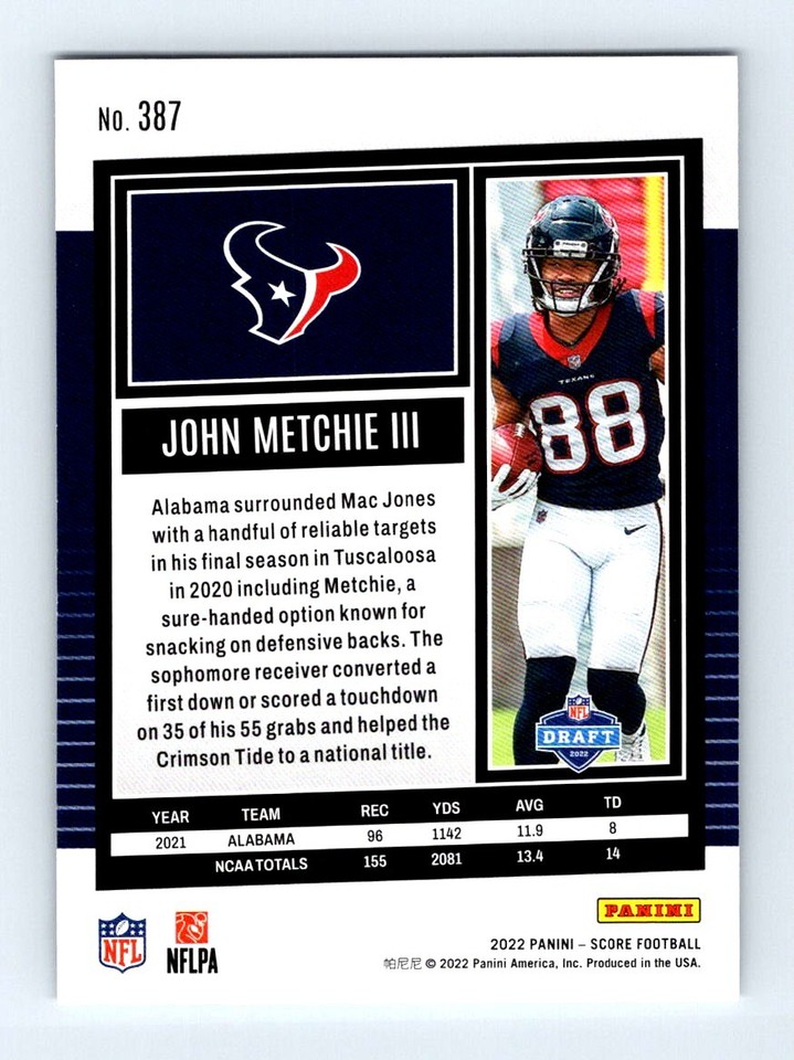 #387 2022 Score / John Metchie III RC Houston Texans | eBay