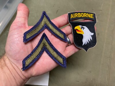 WWII US 101ST AIRBORNE DIVISION PATCH & PRIVATE PFC CHEVRONS SLEEVE ...