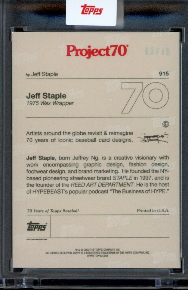 2021 Topps Project 70 Card #915 Wax Wrapper 1975 by Jeff Staple Rainbow ...