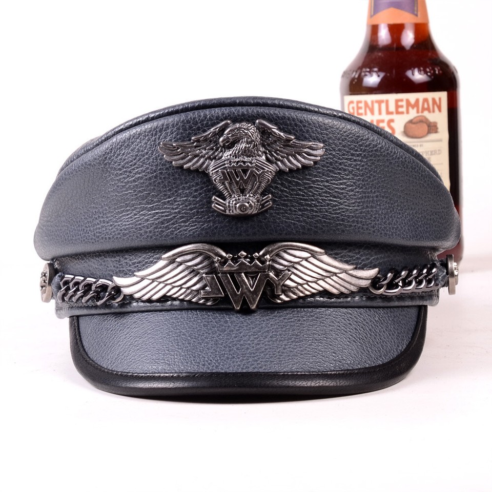 Men's Women's Real Leather Military Service Cap Punk Germany Army/Navy ...