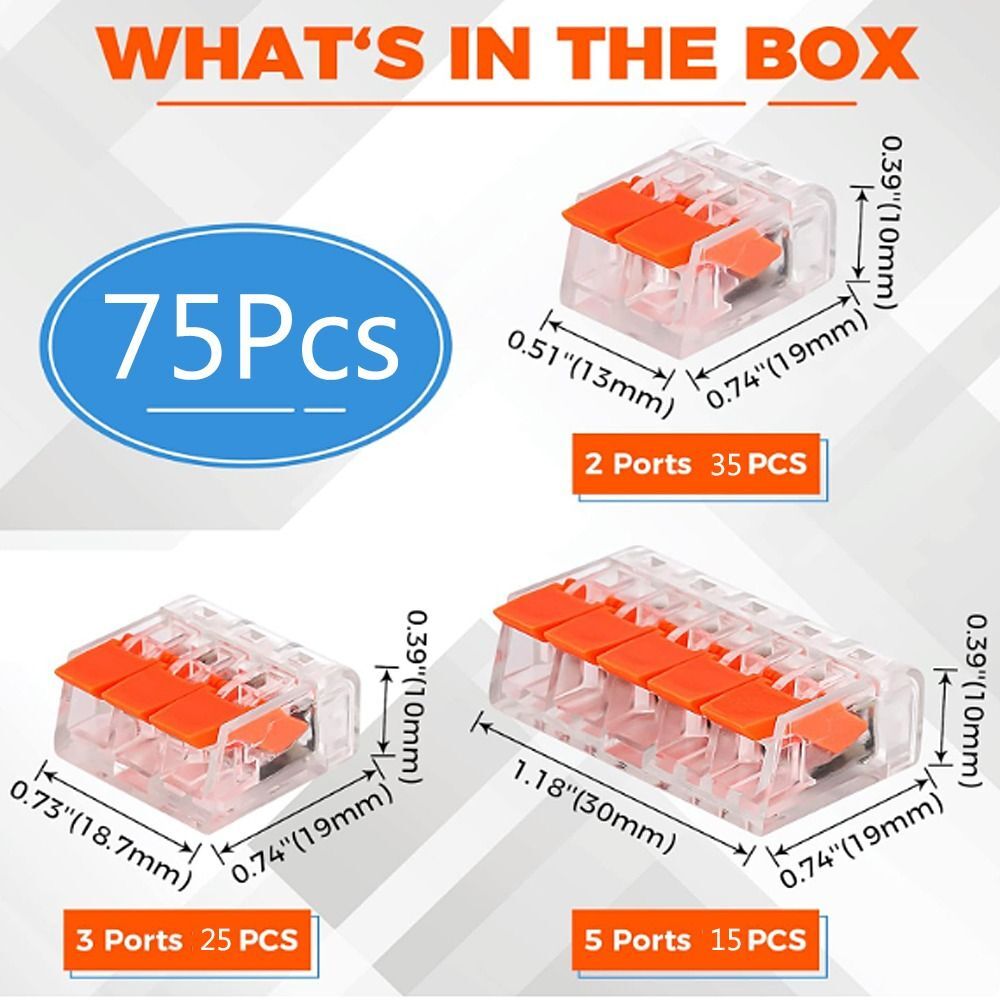 75Pcs Orange Electrical Connectors 2 3 5 Port Assortment Kit Quick ...