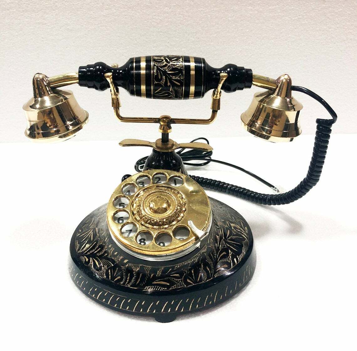 Antique Vintage Handset Old Telephone Brass European Style Rotary Dial ...