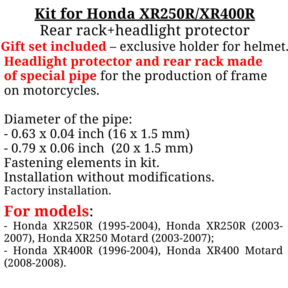 For Honda XR400R Rear rack XR 400 Headlight protector Guard XR 400 R ...