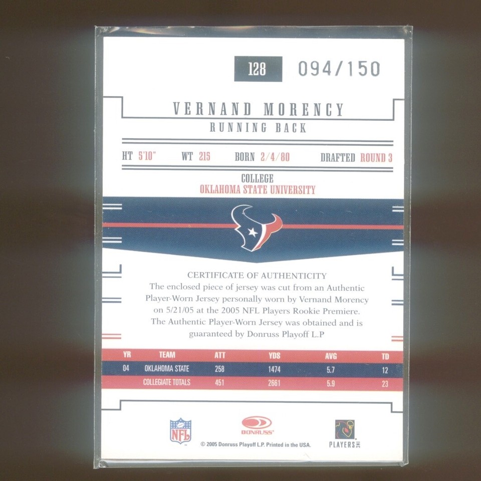 2005 Vernand Morency Gridiron Gear 128 Texans #d 94/150 | eBay
