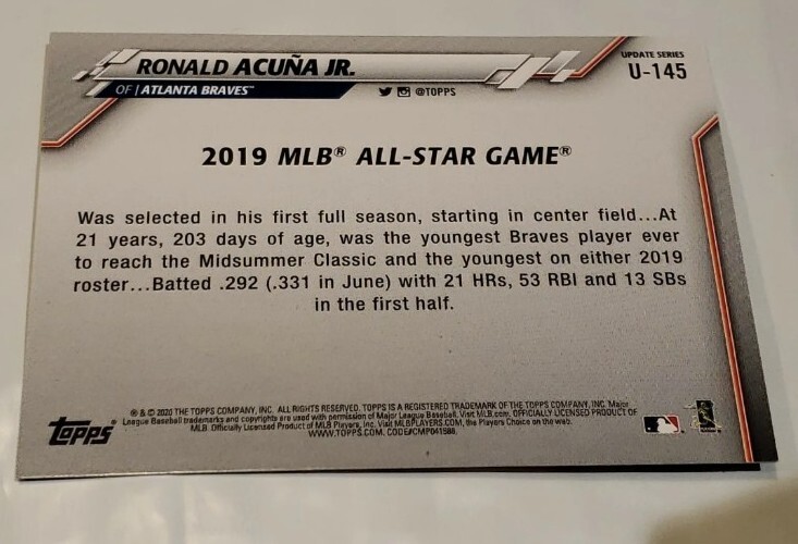 RONALD ACUNA JR 2020 TOPPS UPDATE 2019 ALL-STAR GAME ATLANTA BRAVES ASG ...