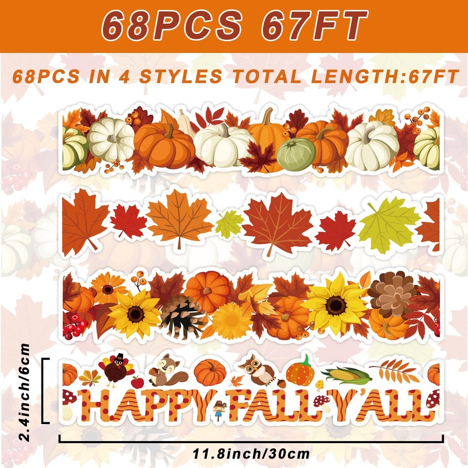 69ft Fall Bulletin Board Borders Autumn Thanksgiving Bulletin Trim ...