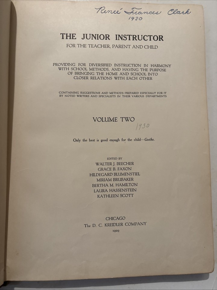 1929 Edition-The JUNIOR INSTRUCTOR BOOKS Volumes 1 & 2 Embossed Covers ...