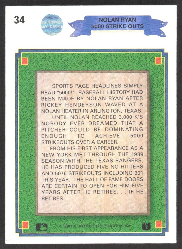 1990 Upper Deck Nolan Ryan Texas Rangers #34 | eBay