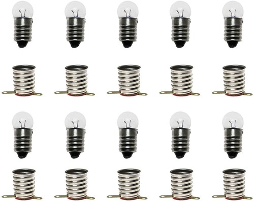 10PCS E10 2.5V/0.3A Miniature Screw Base Light Bulbs and 10PCS E10 ...