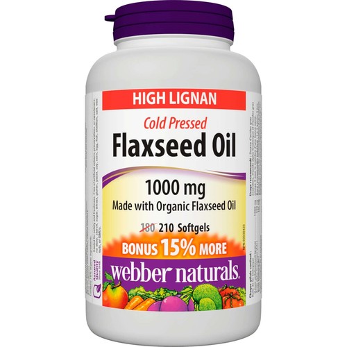 Webber Naturals Flaxseed Oil 1000 mg Cold Pressed Organic Healthy 210 ...
