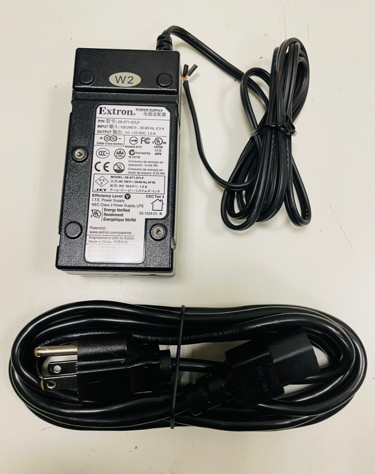 Extron Power Supply 28-071-07LF 12V 1.0A with Power Cord, New, Open Box ...