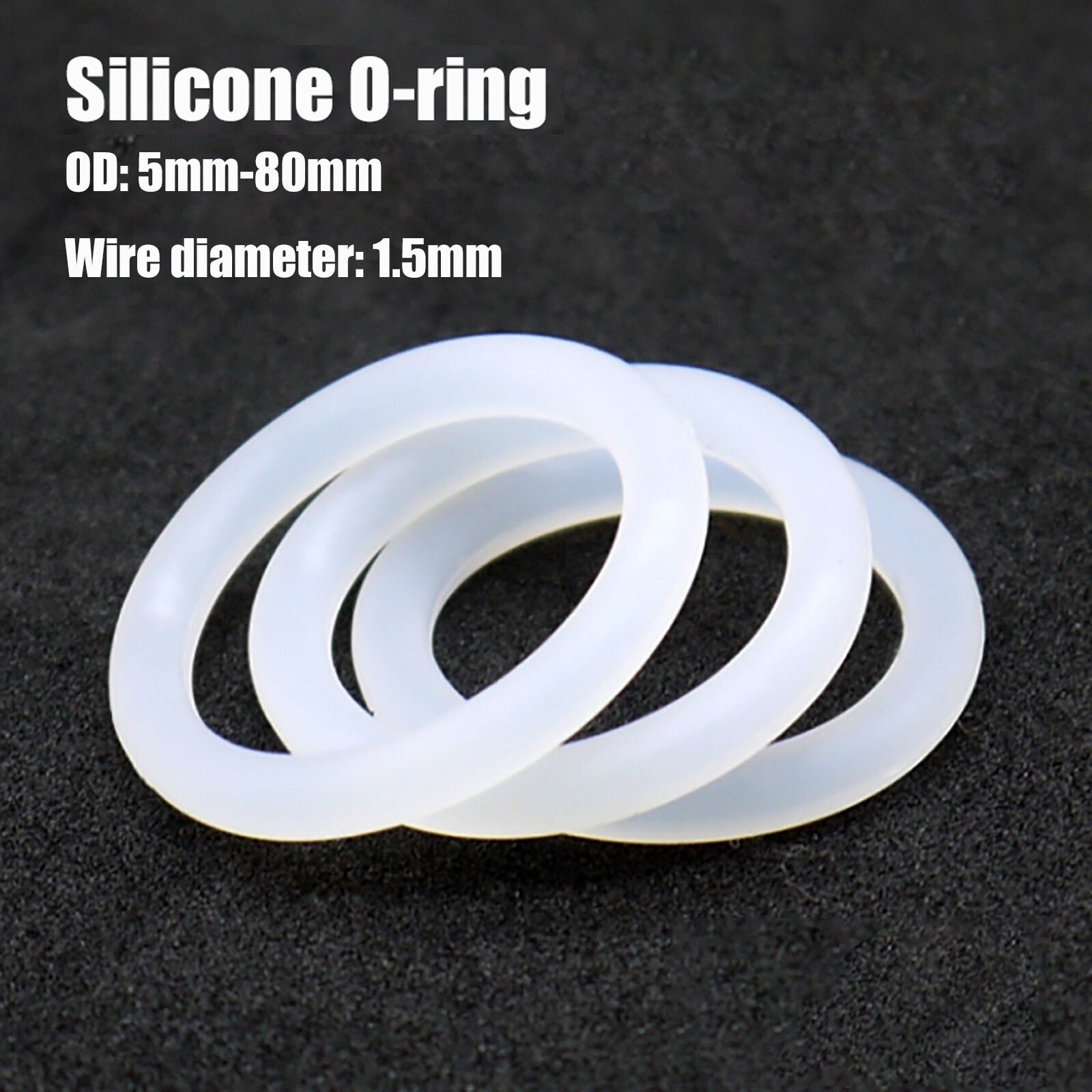 OD 5mm - 80mm Food Grade O-Ring. 1.5mm Thick . Clear Silicone Rubber O ...