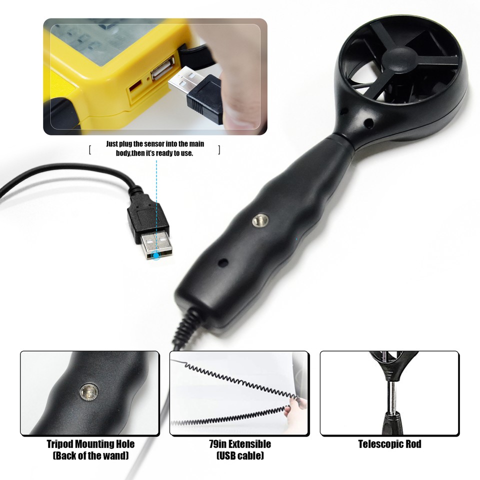 Digital Pro CFM Anemometer HVAC Wind Speed Meter Air Flow Velocity Temp ...