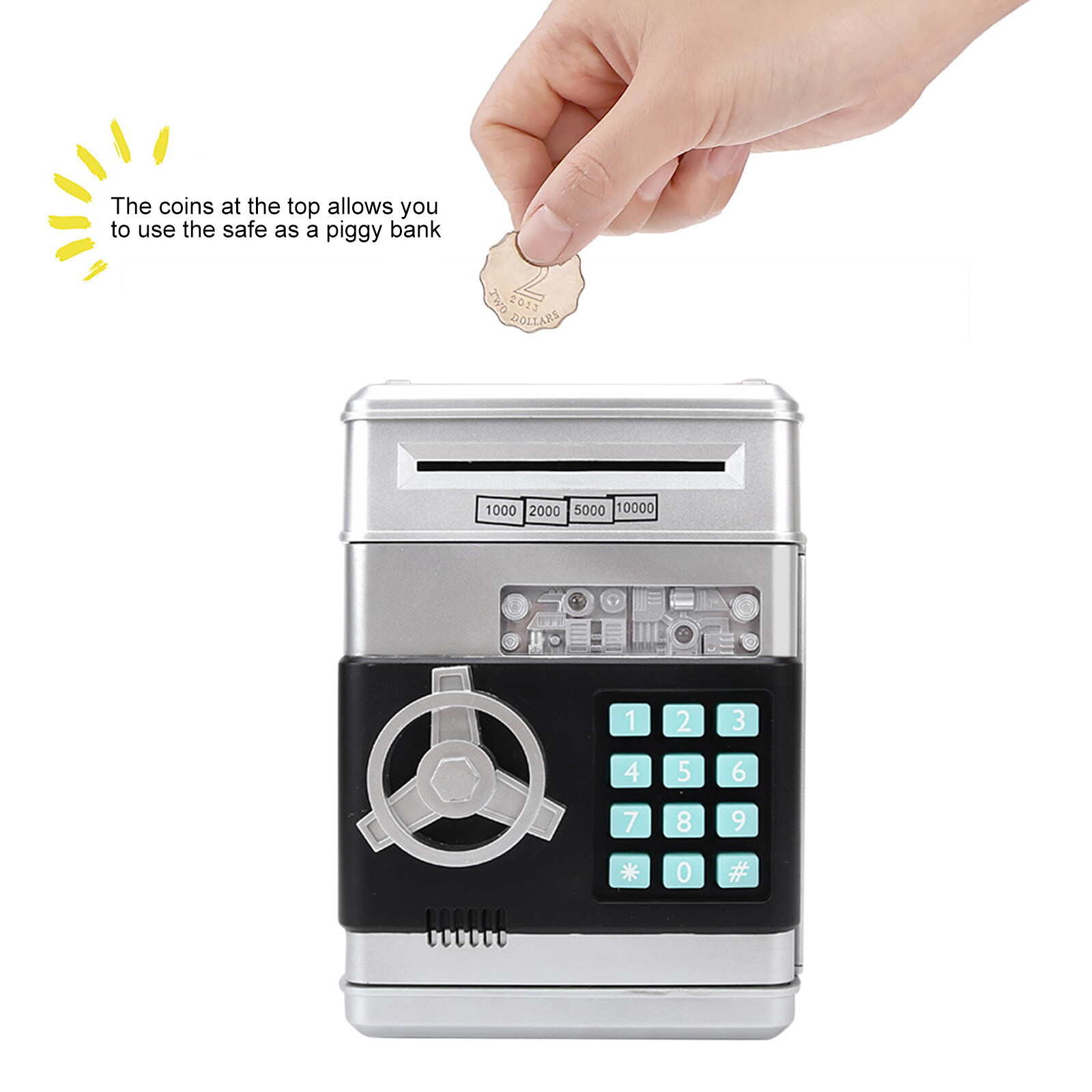 Piggy Bank ATM Machine Electronic Safe Money Jar for Boys Girls (Silver ...