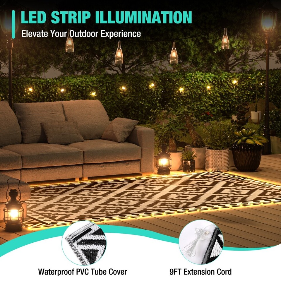 HAUSHOF 8FT Outdoor Rug Waterproof LED Strip Light Reversible Plastic ...