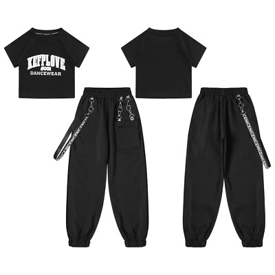 Kids Girls Outfit Youth Hip-Hop Sets Crop Top With Pant Juniors Costume ...