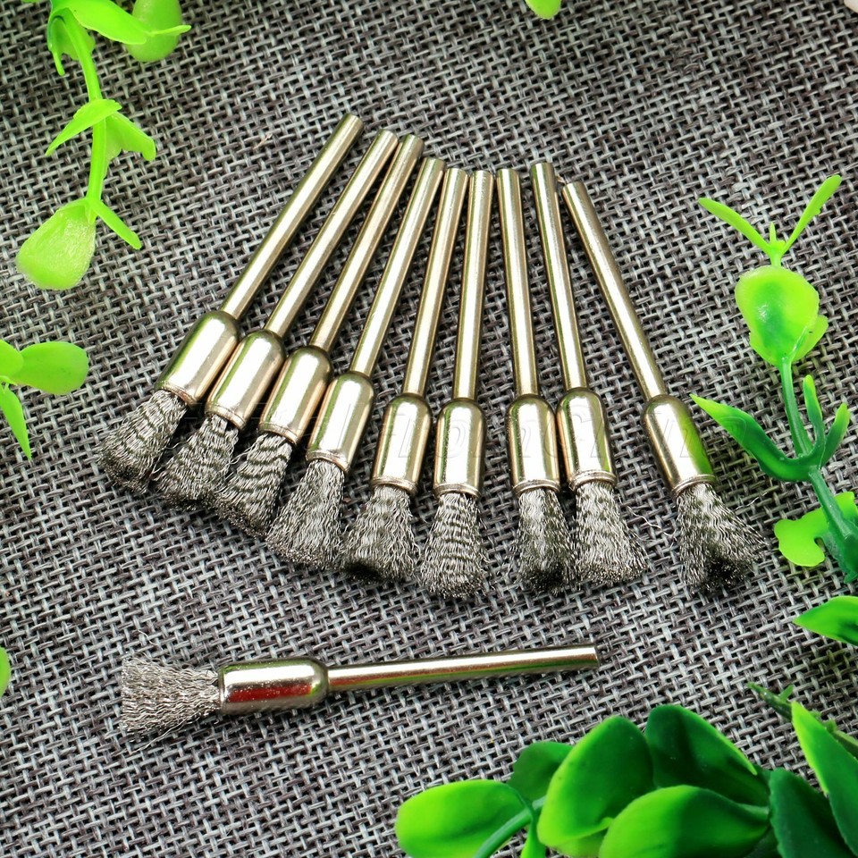 10pcs Pen Shape Steel Wire Brushes 3mm Shank Polishing Wheel for Rotary ...