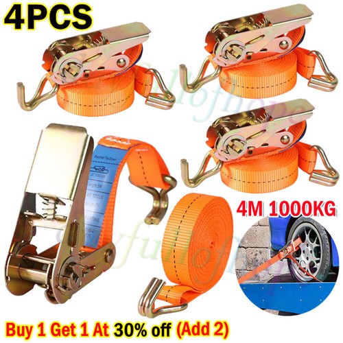 4X Heavy Duty Ratchet Tie Down Straps Car Roof Rack Belts Quick Release ...