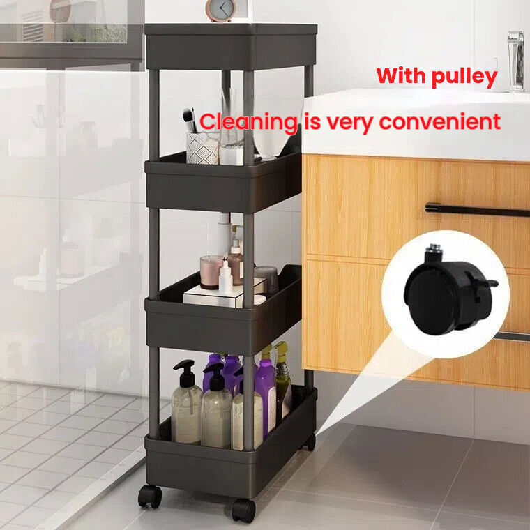 3/4 Tier Slim Kitchen Food Storage Trolley Cart Rack Tray Shelf Rolling ...