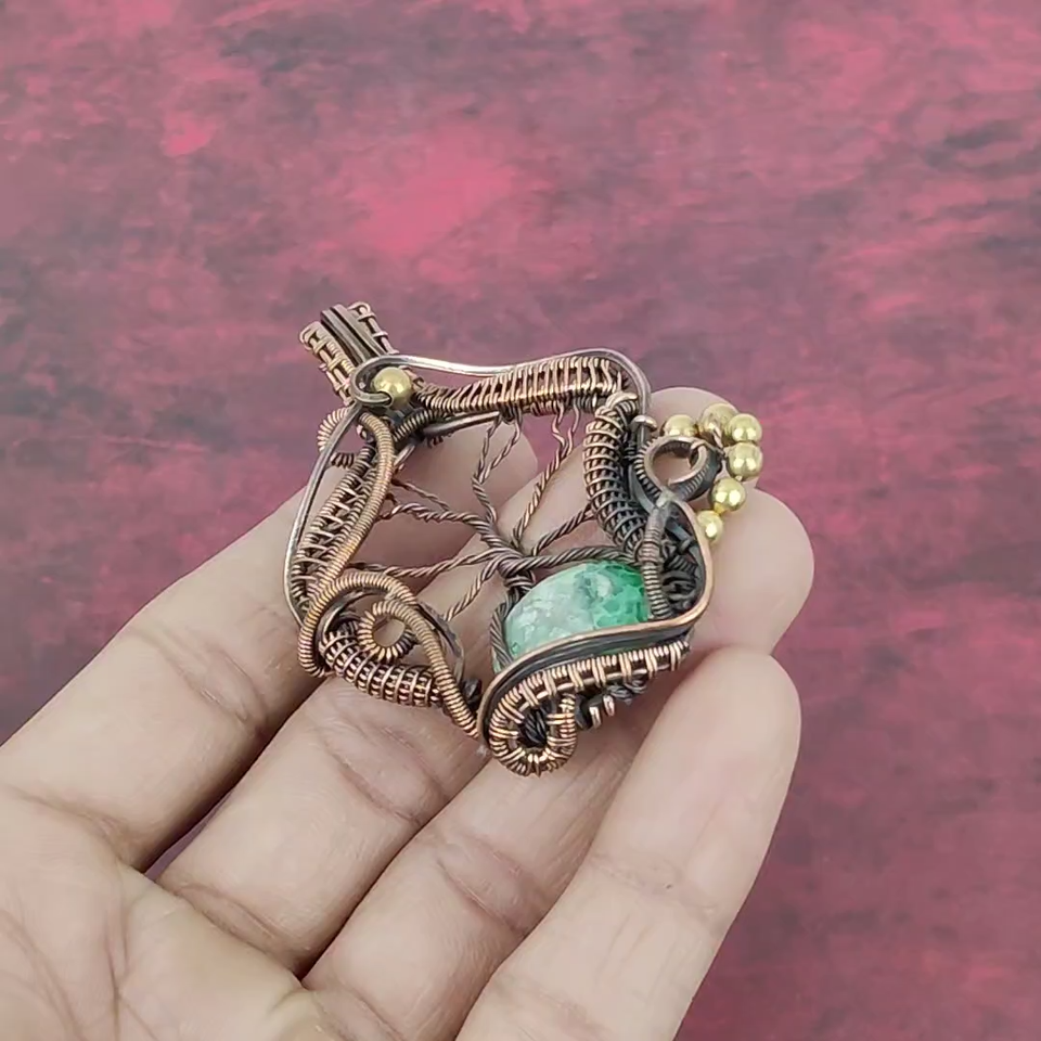 Tree Of Life Variscite Gemstone Pendant Copper Wire Wrapped Handmade ...