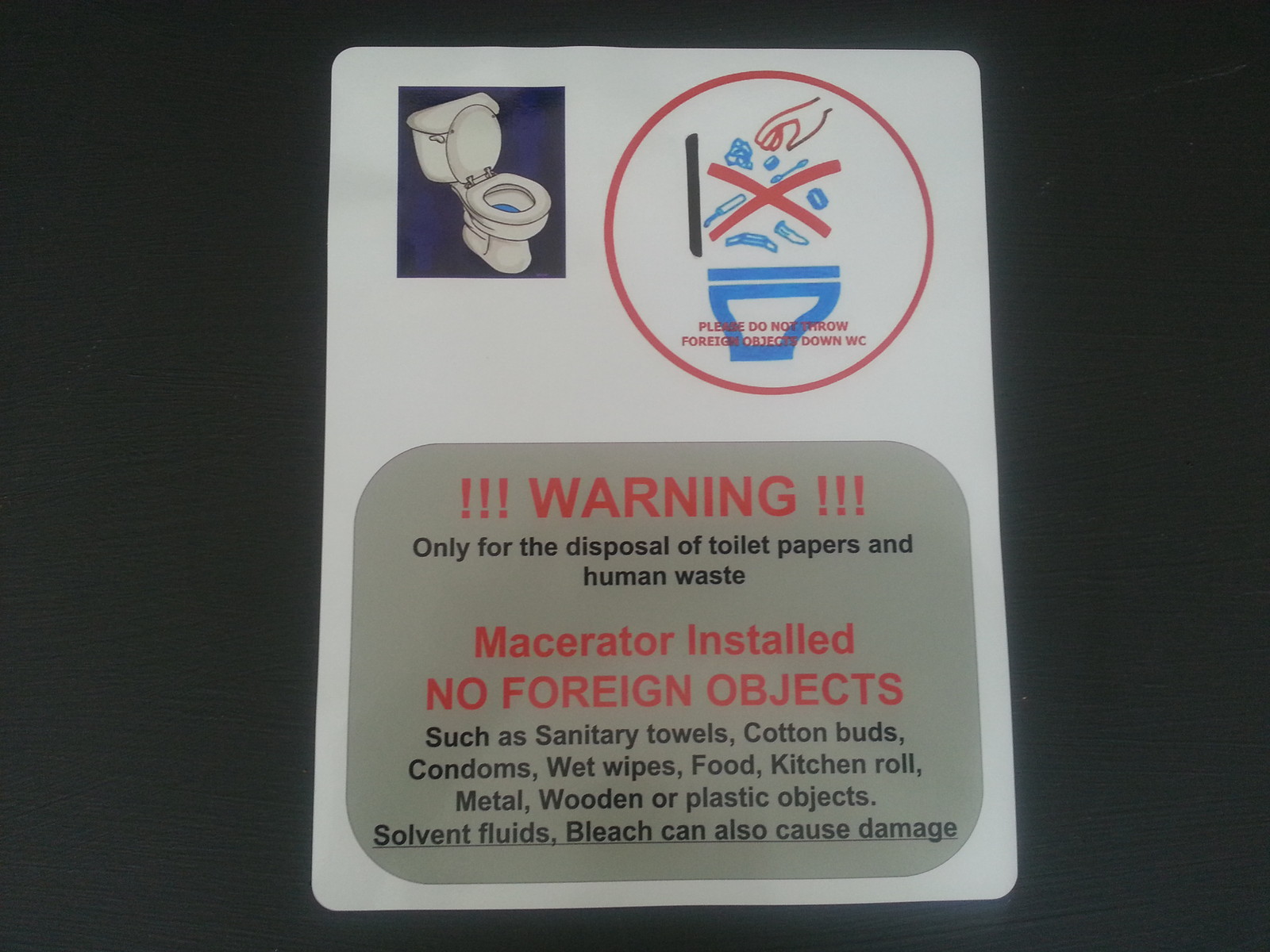 Uniflo Macerator warning sign stickers for Saniflo Grundfos Macerator ...