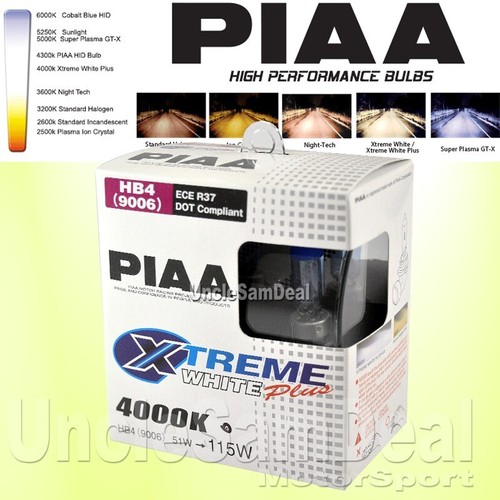 PIAA HB4 9006 XTREME WHITE PLUS HALOGEN LOW BEAM LIGHTS BULBS 4000K ...