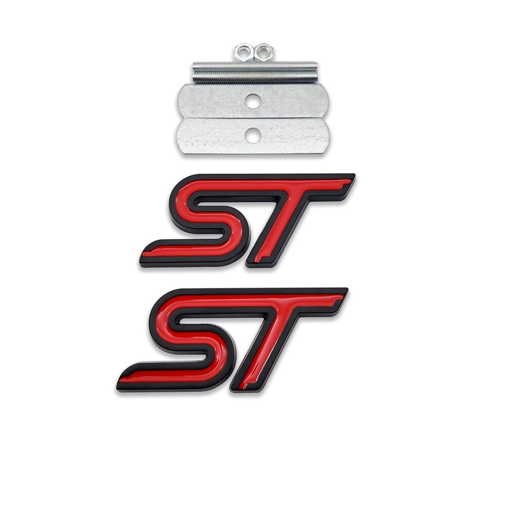 Black Red ST Logo Front Grille Emblem + Car Lid Bagde Metal Sticker ...