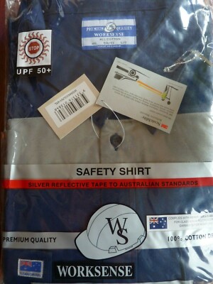 WORKSENSE - NAVY SAFETY WORK SHIRT - LONG SLEEVE OPEN FRONT - 4XL - 50/ ...