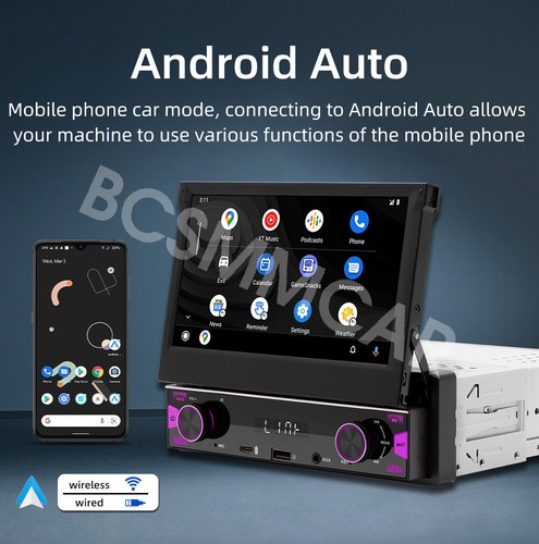 1 Din Video Retractable Screen Head Unit W/Camera For Apple Carplay ...