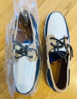 ALLEN EDMONDS Miles Boat shoes #6365 blue/tan 9.5D leather Top-Sider ...