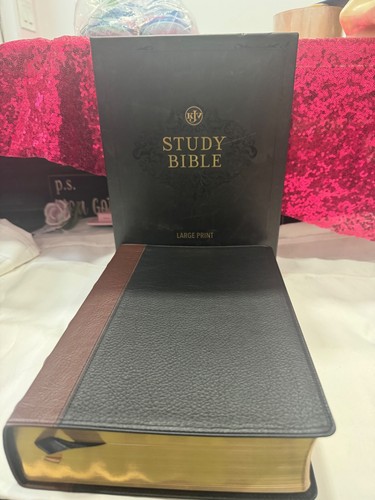 KJV Large Print Study Bible Two-Tone Black/Burgundy Full Grain Leather ...