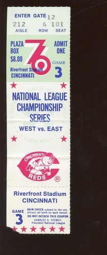 1976 NLCS Ticket Stub Philadelphia Phillies at Cincinnati Reds Game 3 ...