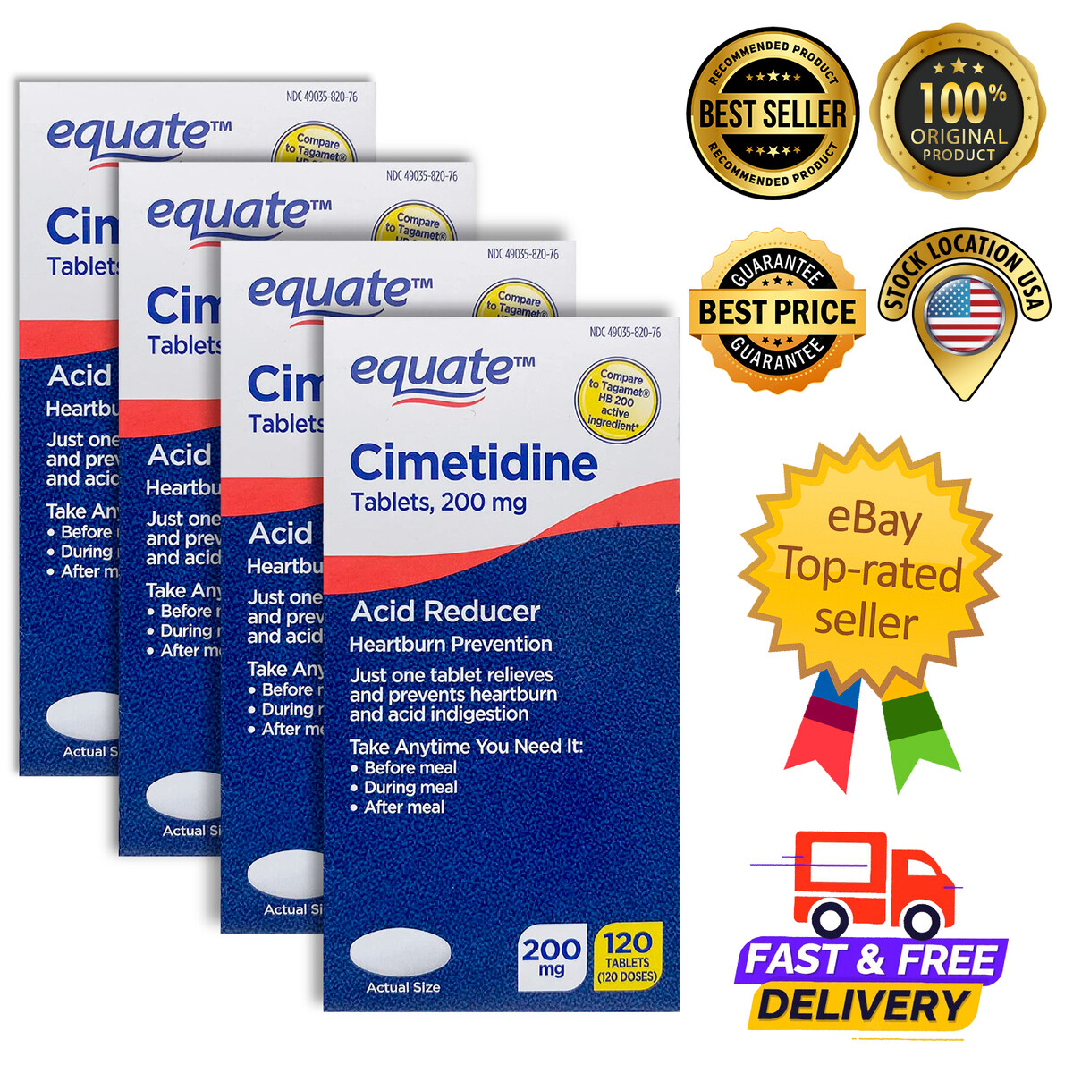 Equate, Cimetidine 200 Mg - Heartburn Medicine, Stomach Acid Reducer ...