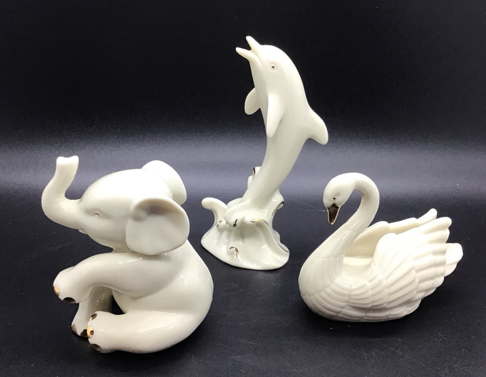 Vintage Lenox Porcelain Swan Elephant Dolphin Figurine With Gold Trim ...