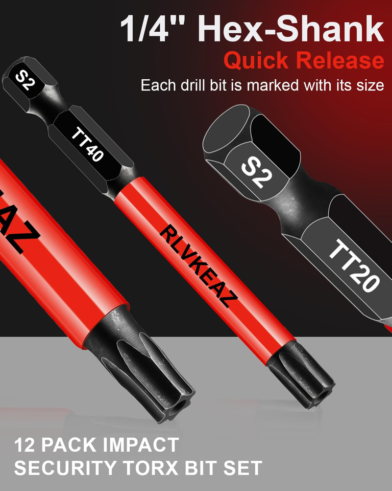 12-Piece Impact Security Torx Bit Set T5-T40, Magnetic High Torque Bits ...