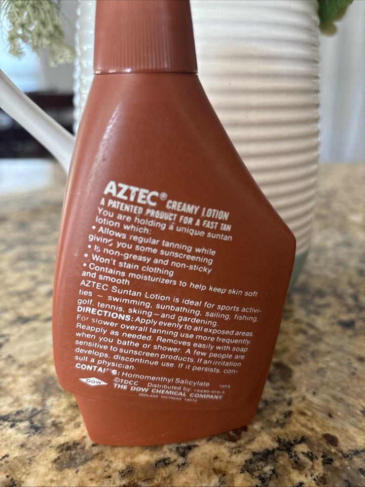 Vintage 1970s AZTEC Sun Tan Lotion Plastic Tanning Oil Bottle Dow | eBay
