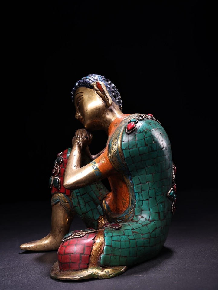 bronze Turquoise red coral Gem Buddhism zen contemplate Sakyamuni ...