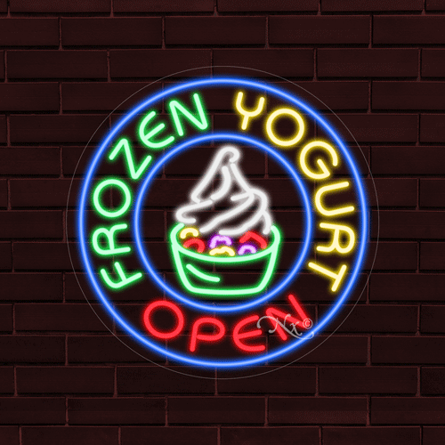 NEW "FROZEN YOGURT OPEN" w/LOGO 26x26 INCH LED FLEX WINDOW INDOOR SIGN ...