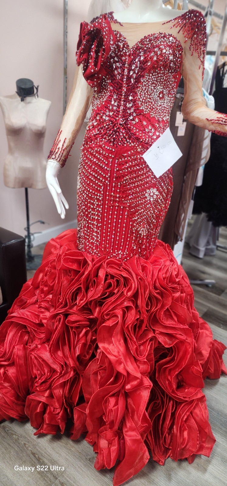 Luxury Red Mermaid Evening Dresses Scoop Neck Full Le… - Gem