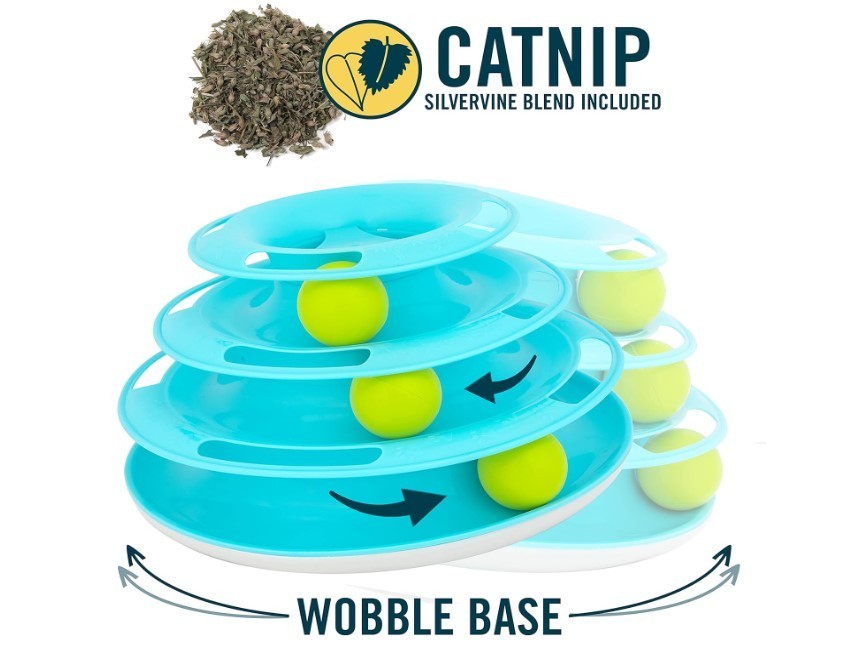 Wobble Triple Chase Ball Track Interactive Cat Toy for Indoor Cats with ...