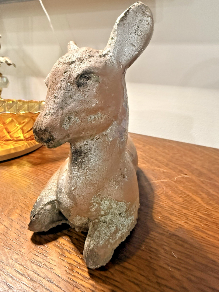 Vintage Concrete Fawn Statue – Mid-Century Garden Deer 8” Rustic Patina ...