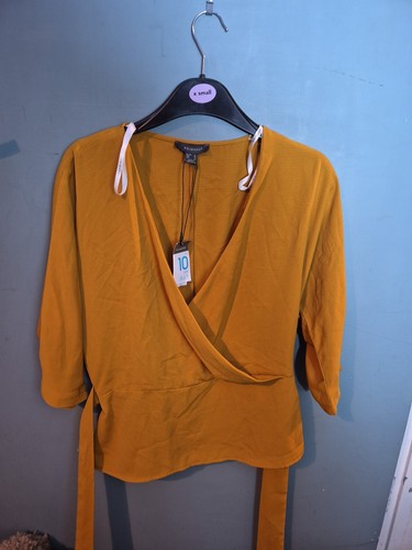 BNWT Primark Size 10 Mustard Yellow Short Sleeve Wrap Style Blouse Top ...