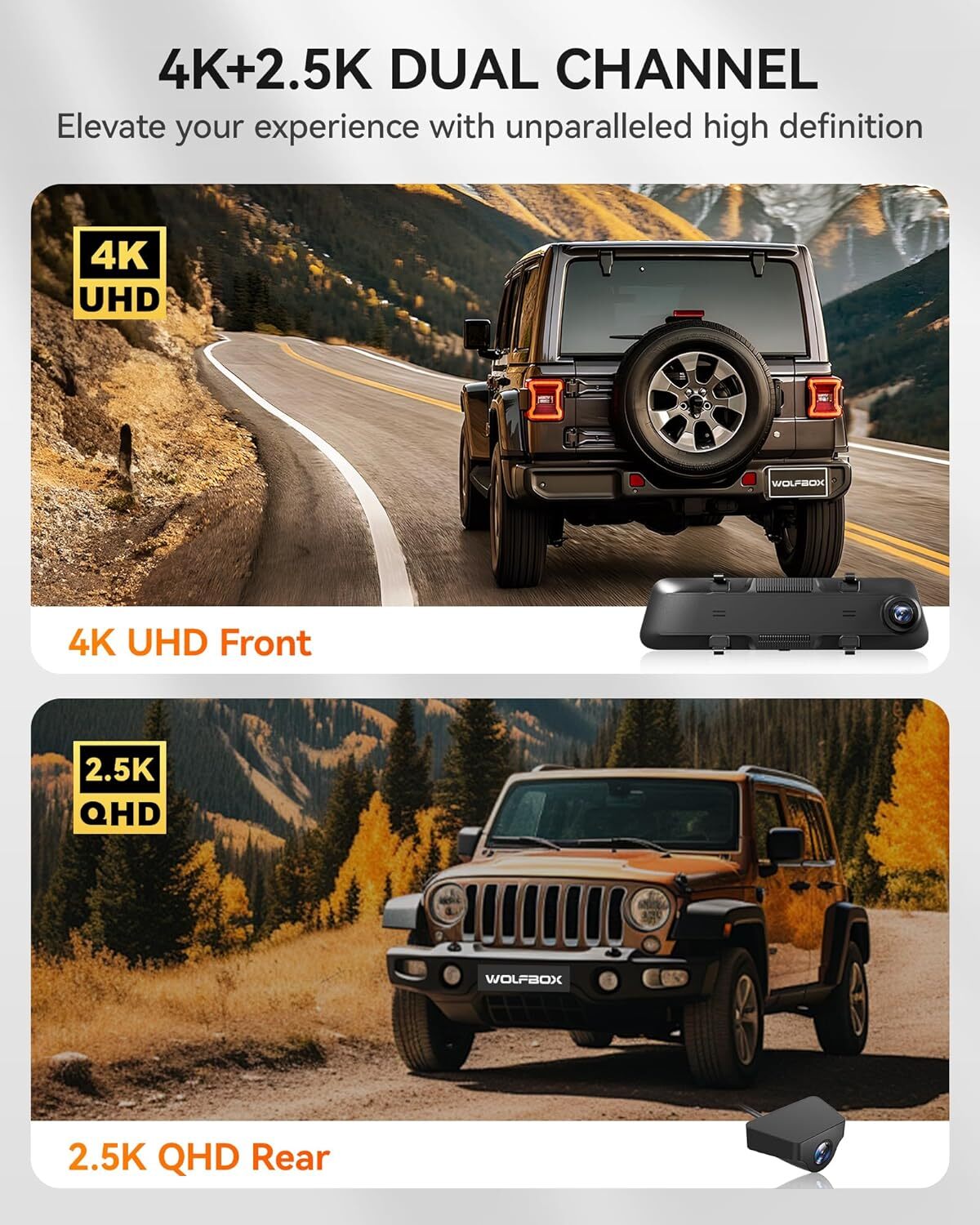 WOLFBOX G900 Mirror Dash Cam 4K Rear View cam Front and Rear, &Anti ...