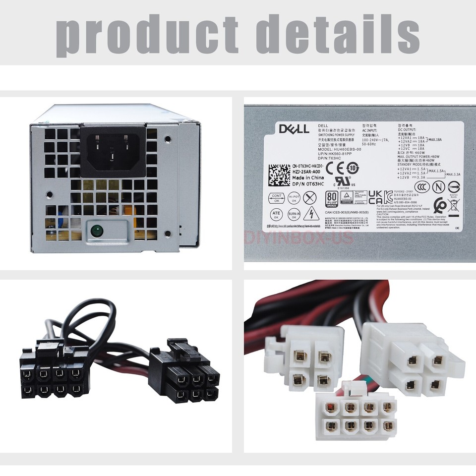 Dell 460W Power Supply For Inspiron 3020 Vostro 3020 XPS 8950 T63HC ...
