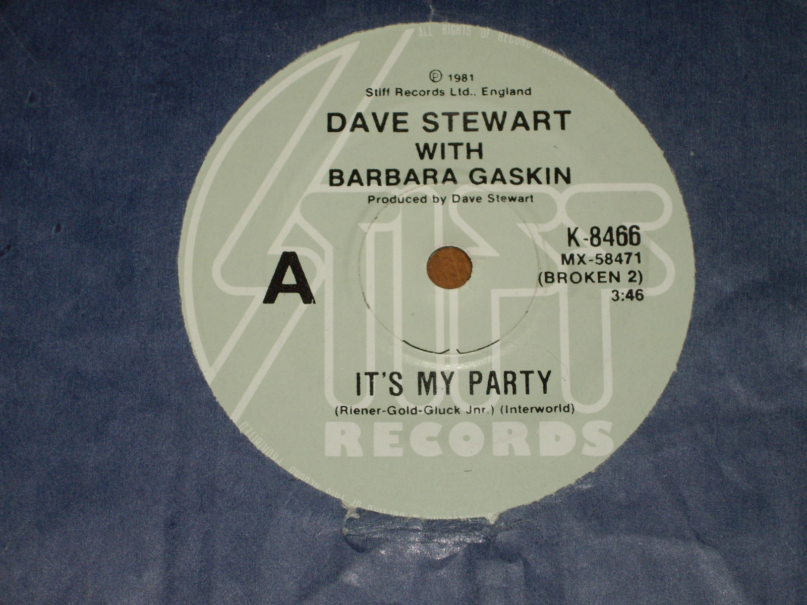 DAVE STEWART / BARBARA GASKIN *RARE 7" 45 ' IT'S MY PARTY ' 1981 VGC+ ...