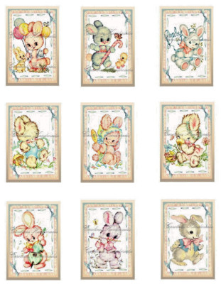 Cute Baby Bunnies Reproduction Cotton Fabric Quilt Blocks (9) @ 2X3 ...