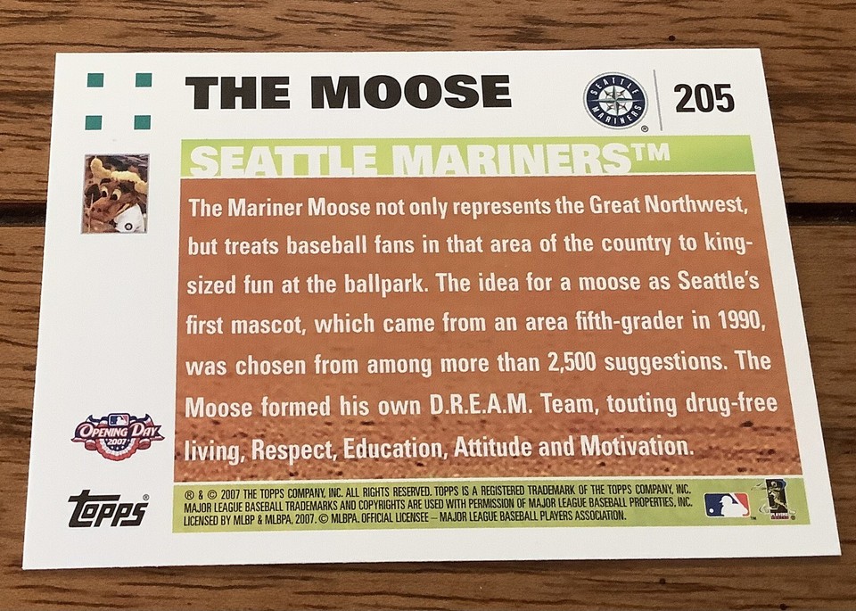 The Moose 2007 Topps Opening Day Seattle Mariners Mascot #205 | eBay